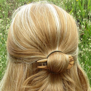 Hairpin Olive Wood Circle Ring Mini Hairfork 2 Prong Shawl Pin Half Bun ...
