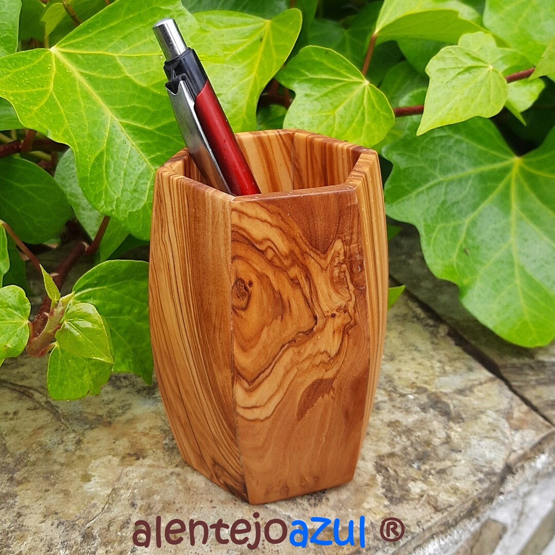 Pen Cup Olive Wood Pen Holder Wooden Pen Mug Alentejoazul Office Desk ...