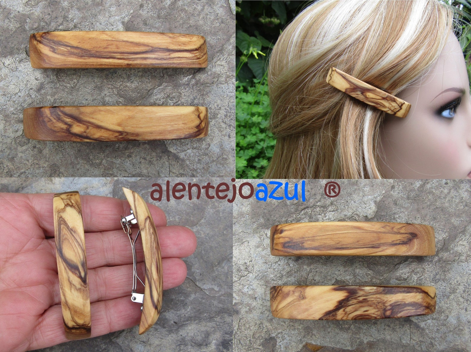 Set 2 Mini Barrettes Olive Wood Rectangular Hairpin Hair Clip - Etsy