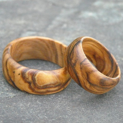 2 Wedding Rings Olive Wood Wooden Couple Bands Rings - Etsy