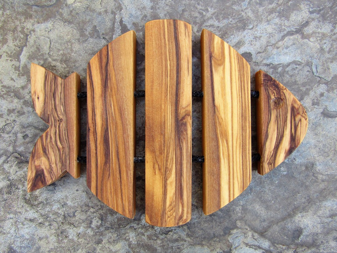 Trivet Olive Wood Fish Wooden Coaster Flounder Maritime - Etsy