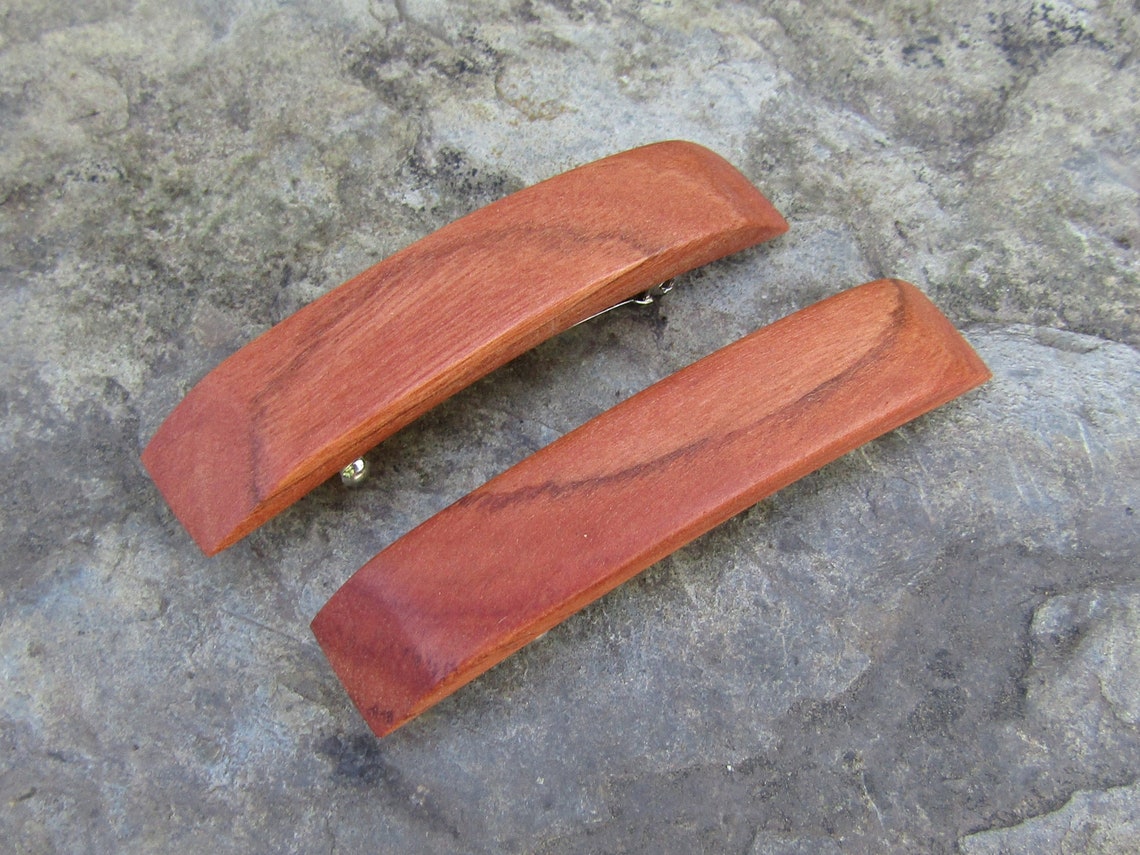 Set 2 Mini Barrettes Red Eucalyptus Wood Rectangular Hairpin | Etsy