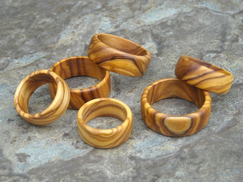 2 Wedding Rings Olive Wood Wooden Couple Bands Rings | Etsy