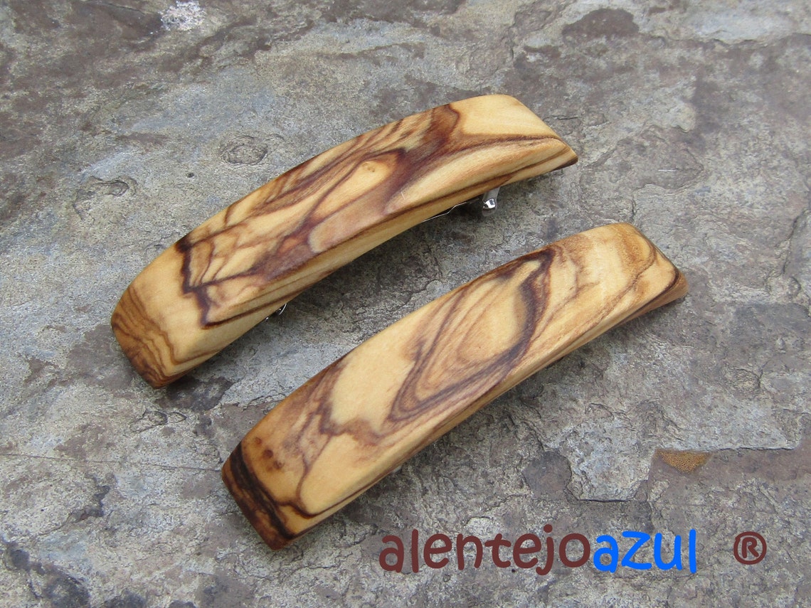 Set 2 Mini Barrettes Olive Wood Rectangular Hairpin Hair Clip - Etsy