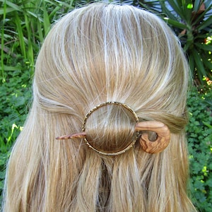 Hairpin Spiral Olive Wood Circle Ring Swirl Hairfork Shawl Pin Bun Hair ...