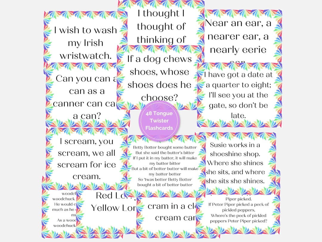English Tongue Twisters Flash Cards, Fun Speech Practice, Improve ...