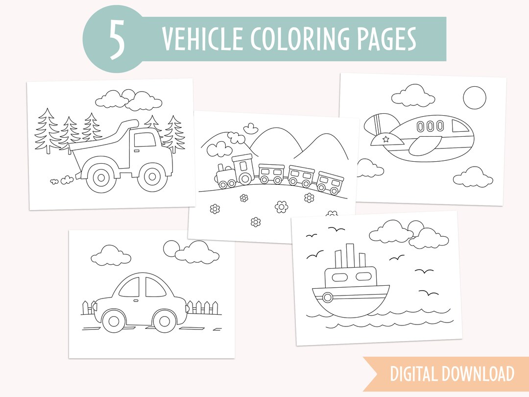 Printables for Children | Set of 5 Vehicle Coloring Pages | Toddler ...