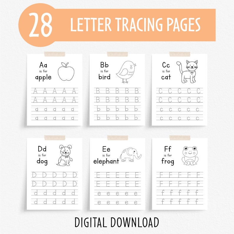 Alphabet Tracing Worksheets Set of 28 Printable Letter Tracing Pages ...