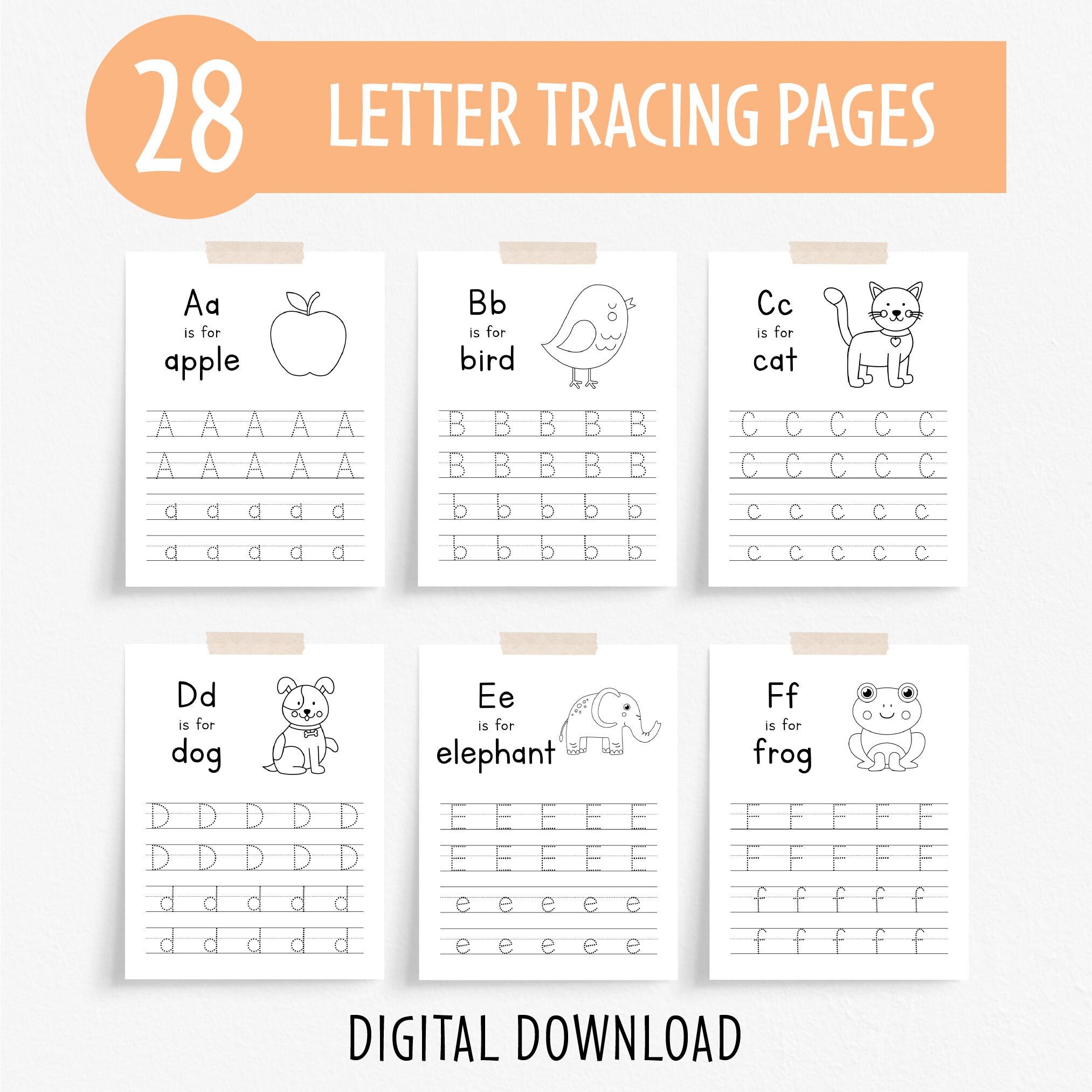 Alphabet Tracing Worksheets Set of 28 Printable Letter Tracing Pages ...