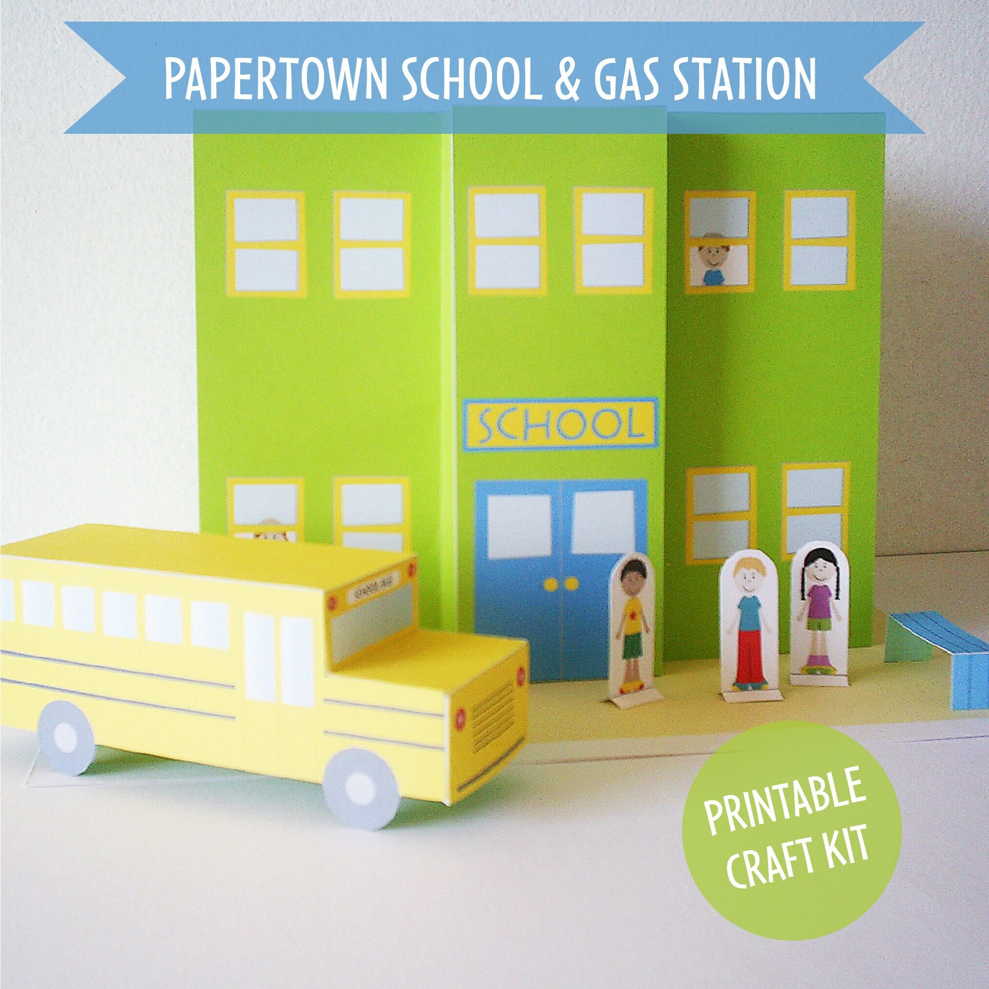 Printable Crafts for Kids | Papertown School and Gas Station | Digital ...