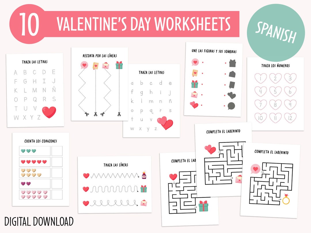 Valentine's Day Printables | Spanish Preschool Educational Worksheets ...