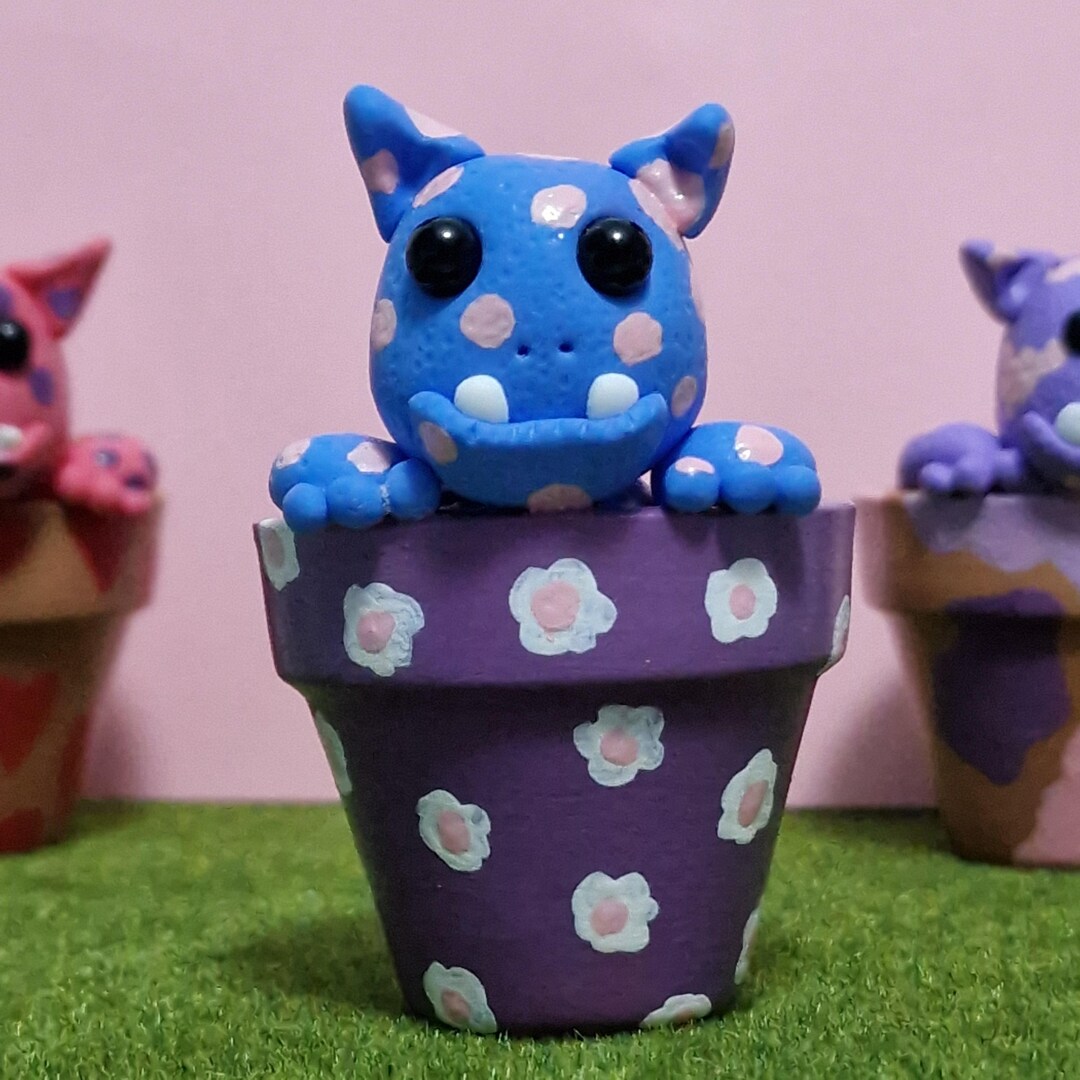 Little Monster in Purple Flower Pot Polymer Clay Desk Buddy - Etsy