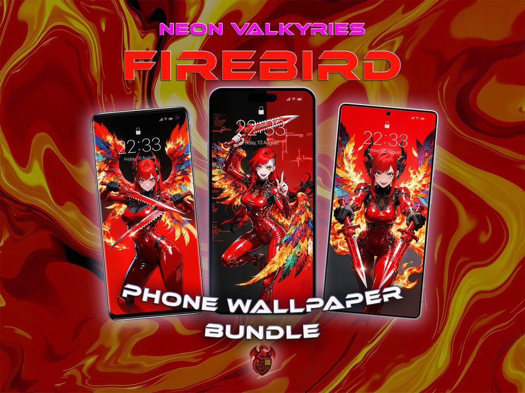 Cyberpunk Warrior Phone Wallpaper Bundle – Firebird + Neon Valkyries ...