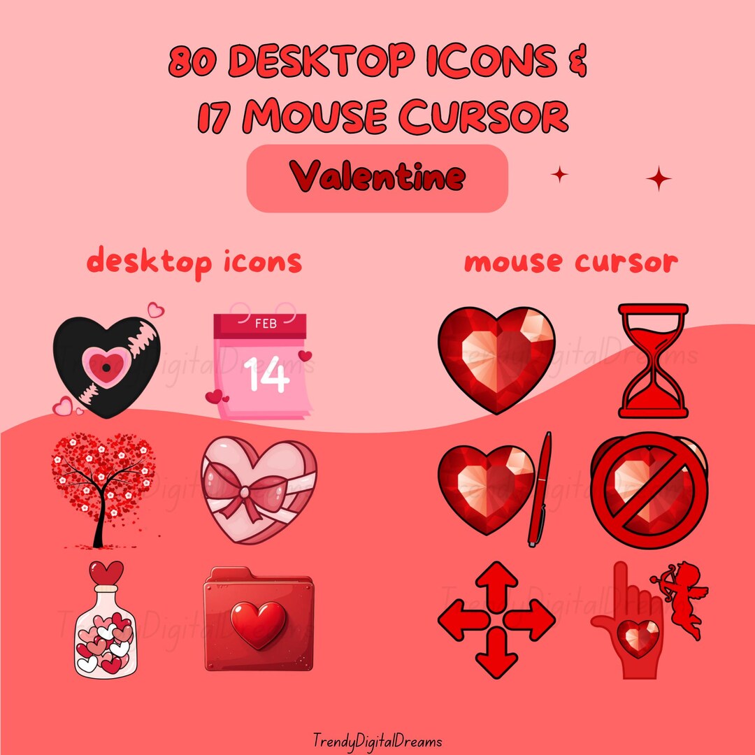 Valentine 80 Desktop Icons & 17 Mouse Cursor, Cozy HD Icons for Windows ...