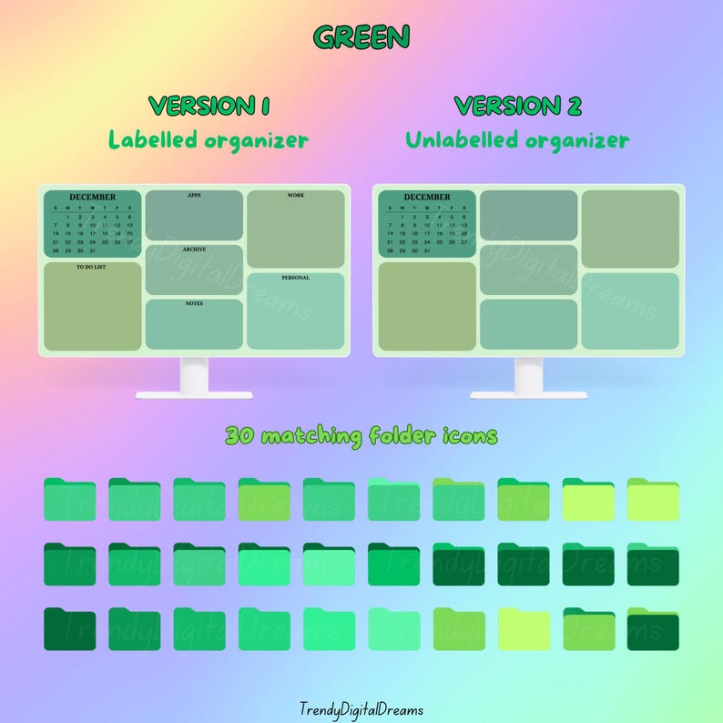 2025 Monthly Calendar ~ 7 Colors Desktop Wallpaper Organizer Set, 30 ...