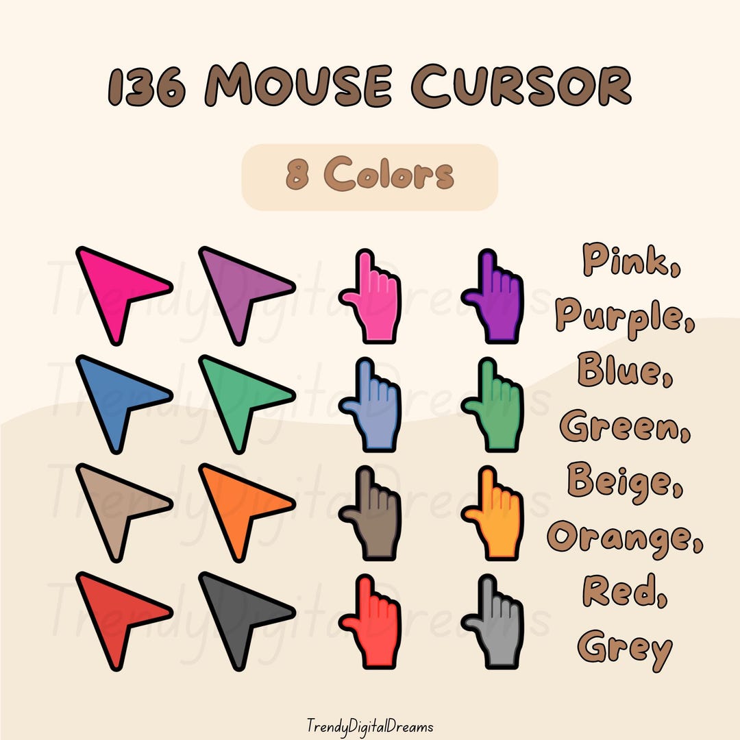 Dreamy Pastel 136 Mouse Cursor for Desktop, 8 Colors, HD Cute Cozy ...