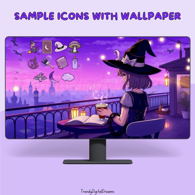 Lofi Purple Witch 50 Desktop Icon, HD Icon for Windows and Mac, Kawaii ...
