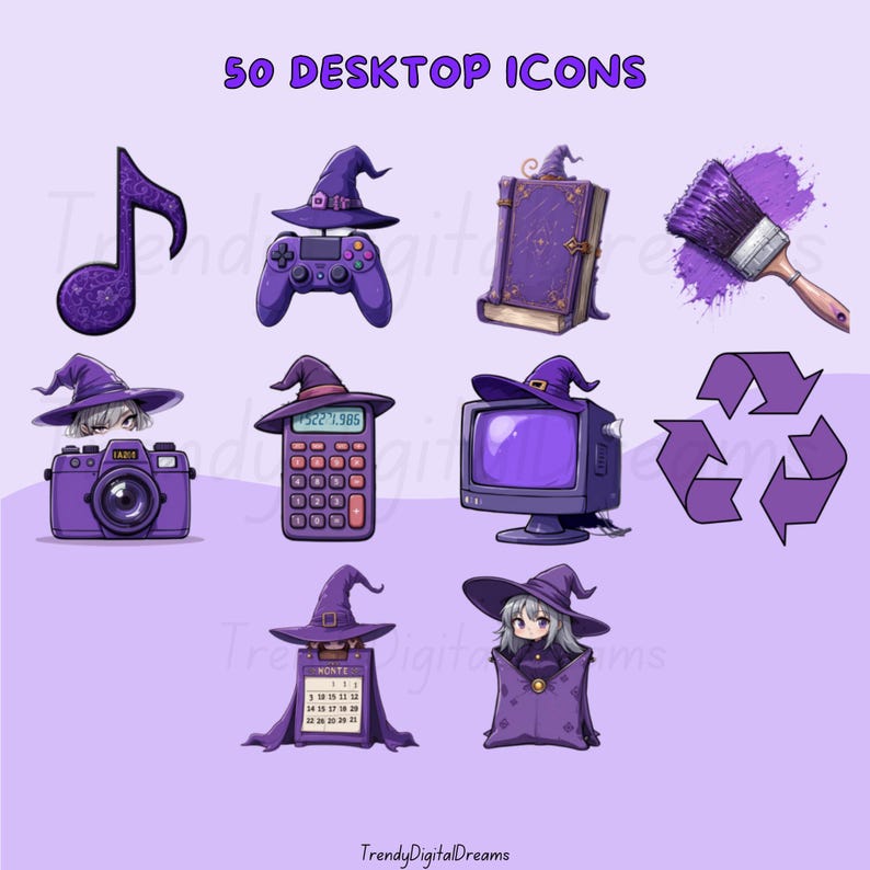 Lofi Purple Witch 50 Desktop Icon, HD Icon for Windows and Mac, Kawaii ...