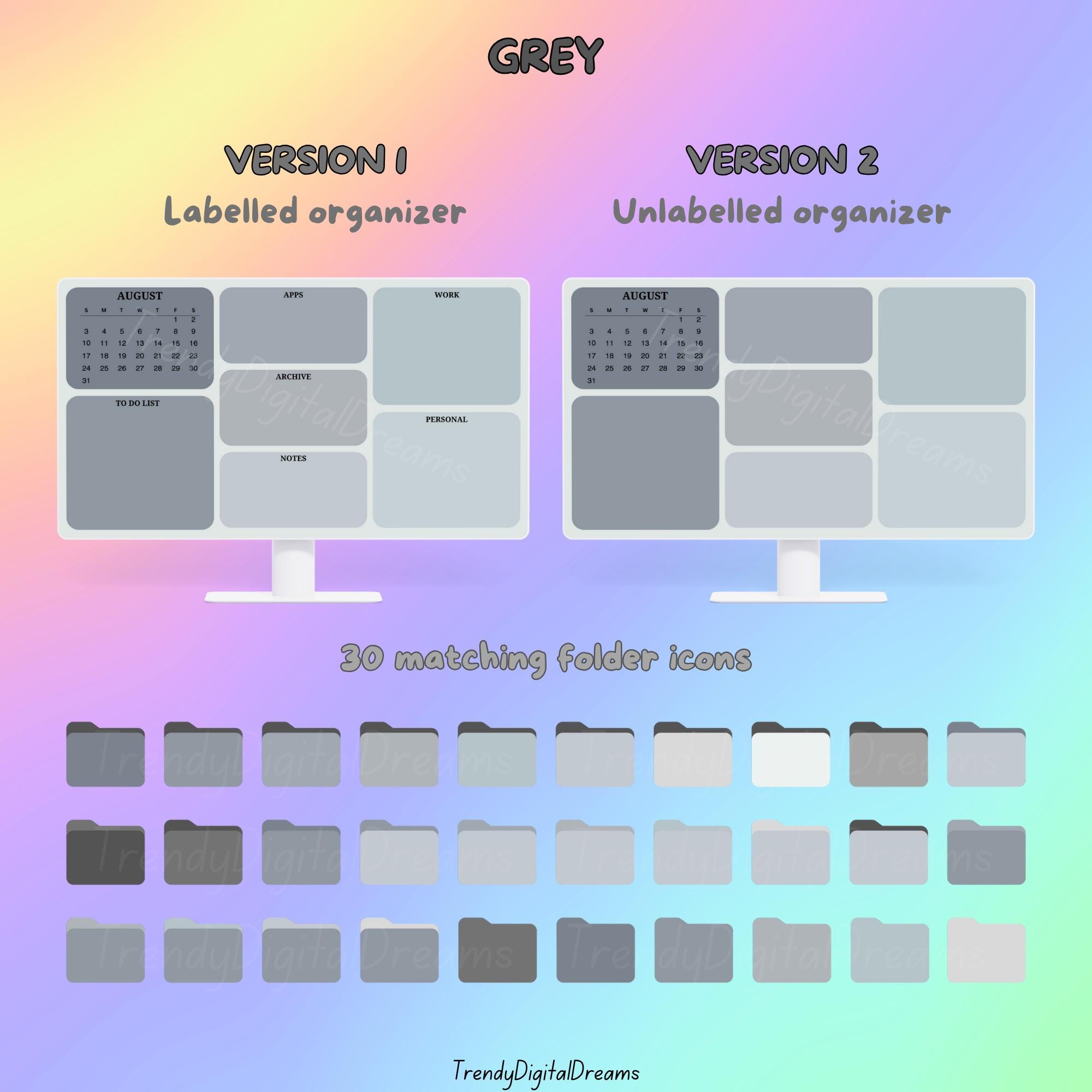 2025 Monthly Calendar ~ 7 Colors Desktop Wallpaper Organizer Set, 30 ...