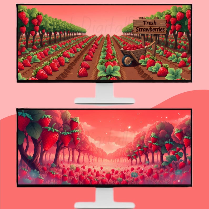 20 Ultrawide Kawaii Red Strawberry Wallpaper (21:9), Cute Desktop ...