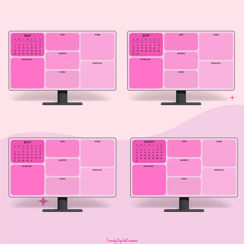 2025 Monthly Calendar ~ Pink Desktop Wallpaper Organizer Set With 30 ...