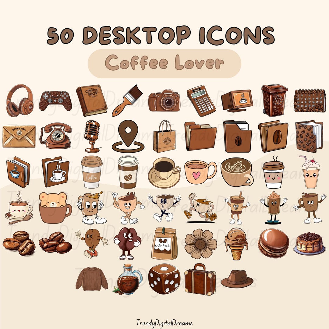 Coffee Brown Desktop Icon Set, Cozy Beige Computer Folder Icon, PNG ...