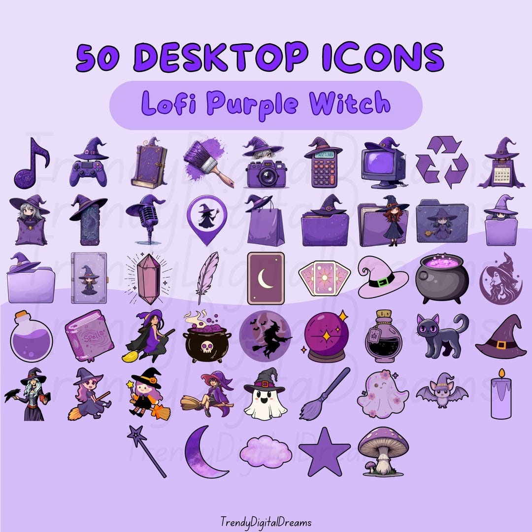 Lofi Purple Witch 50 Desktop Icon, HD Icon for Windows and Mac, Kawaii ...