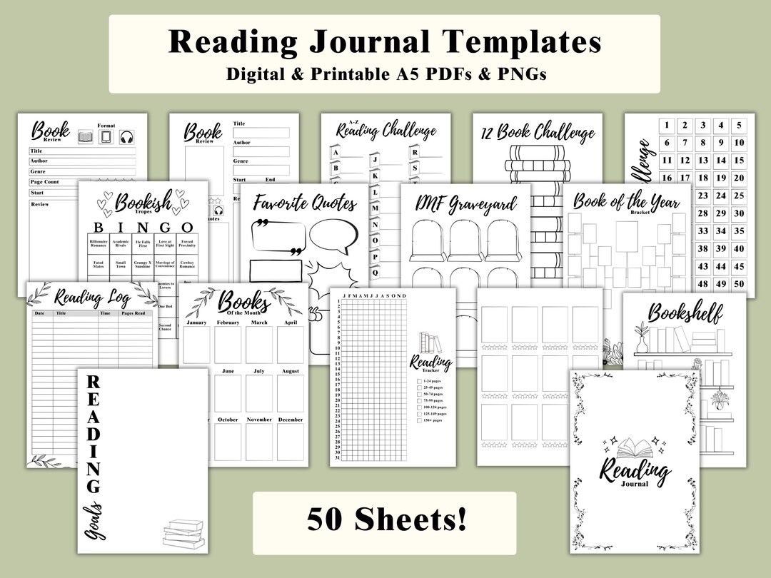 Digital Reading Journal Bundle for Goodnotes, Notability, Printing, and ...