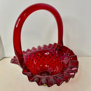 Fenton Vintage Ruby Red Hobnail Fluted Glass Basket - Etsy
