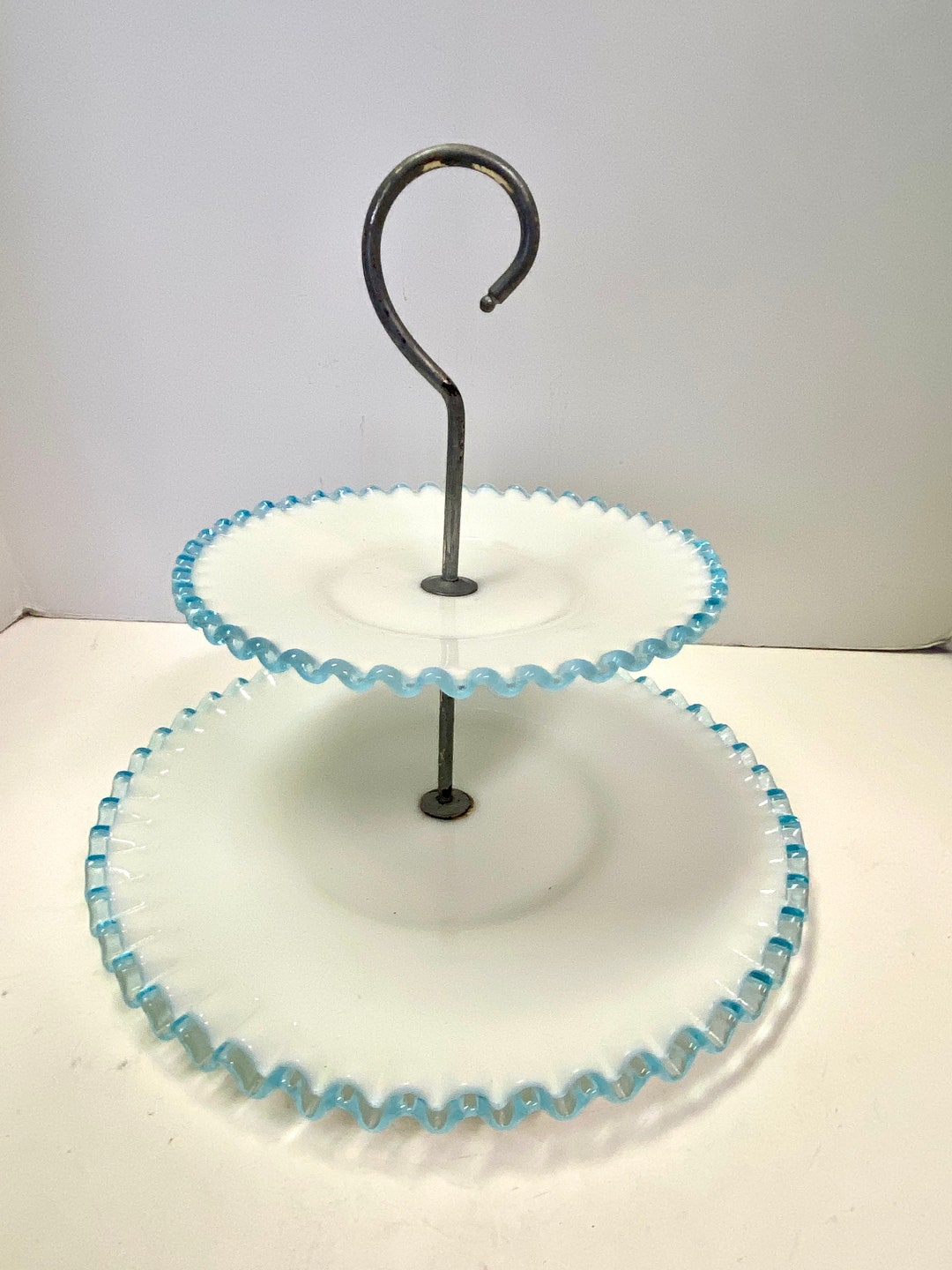 Vintage 1940's Fenton Aqua Crest Two Tier Serving Tray - Etsy