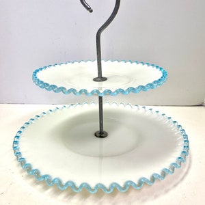 Vintage 1940's Fenton Aqua Crest Two Tier Serving Tray - Etsy