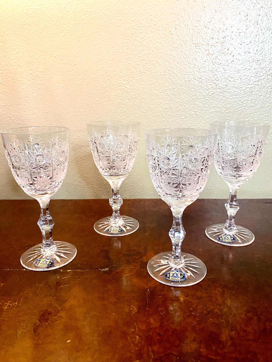 Crystal Wine Glasses Queens Lace From Slovakia Poprad Hand Cut Bohemian ...