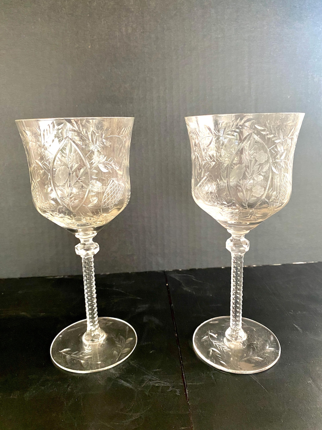 Rock Sharpe Libby Crystal Wine Glasses, Etched Knickerbocker Stemware ...