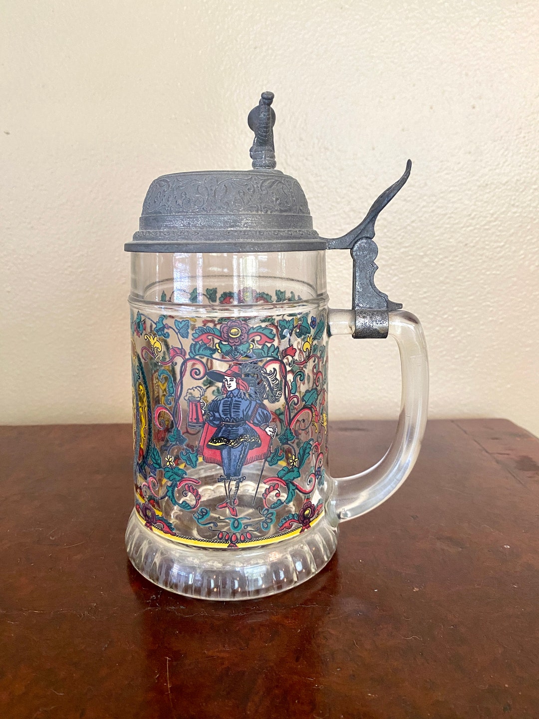 W. German Glass Beer Stein Lidded Zinn Beer Mug,german Beer Stein - Etsy