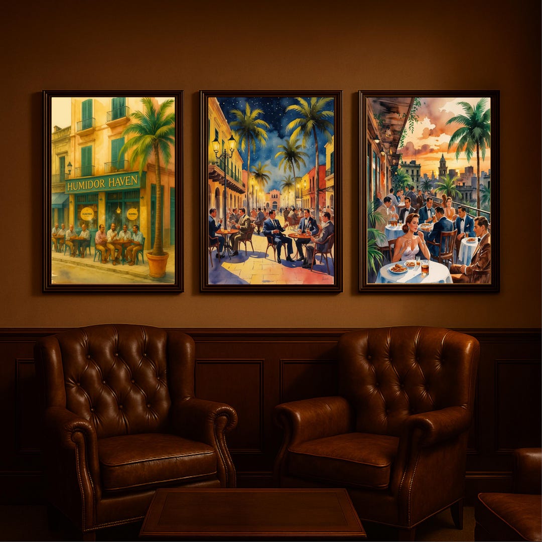 Moments of Smoke – Tropical Cigar Smoking Art Prints | Set of 3 Vintage ...