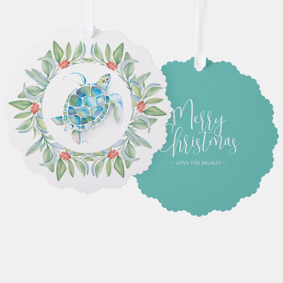 Beach Christmas Sea Turtle Ornament Card - Etsy