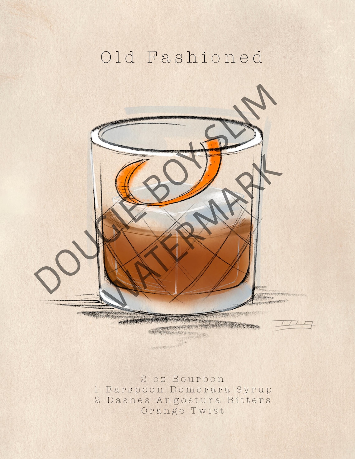 Vintage Old Fashioned Cocktail Art Print, Retro Bar Wall Decor, Classic ...