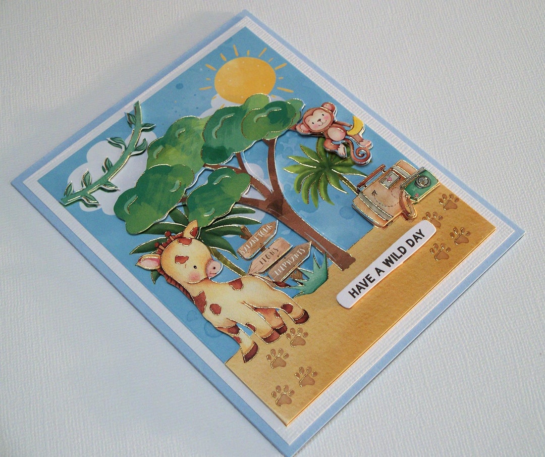Jungle Themed Birthday Card, Handmade Greeting Card, Decoupage Palm ...
