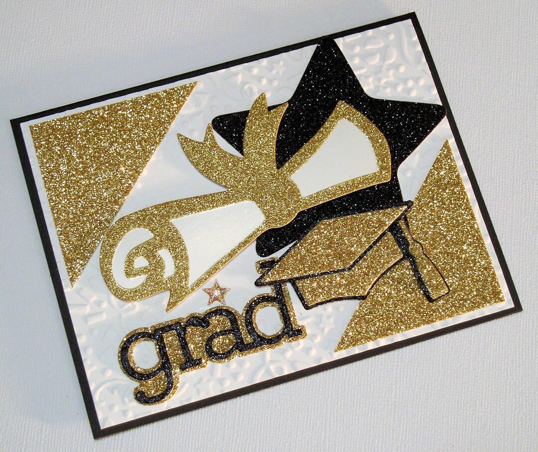 Graduation Card, Handmade Greeting Card, Features Gold Glitter Grad ...