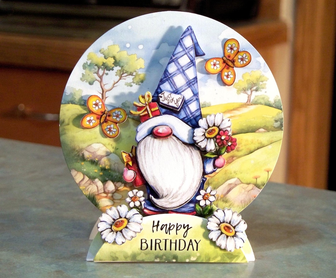 Garden Gnome Birthday Card Handmade Globe Shaped Card Features Country ...