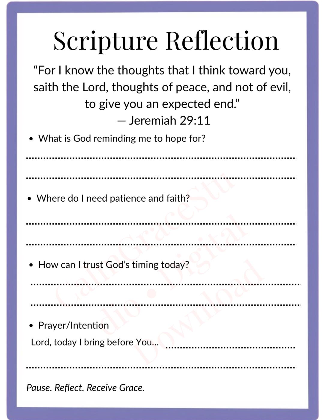 Bible Verse Reflection Printable | Jeremiah 29:11 Scripture Journal ...
