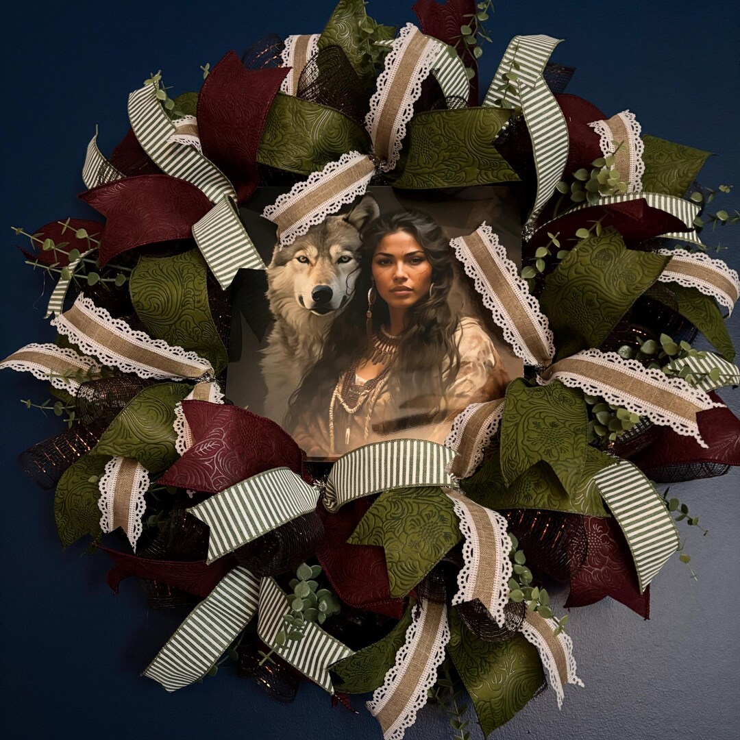 Indian Maiden & Wolf Wreath: Rustic Earth Tone Decor - Etsy