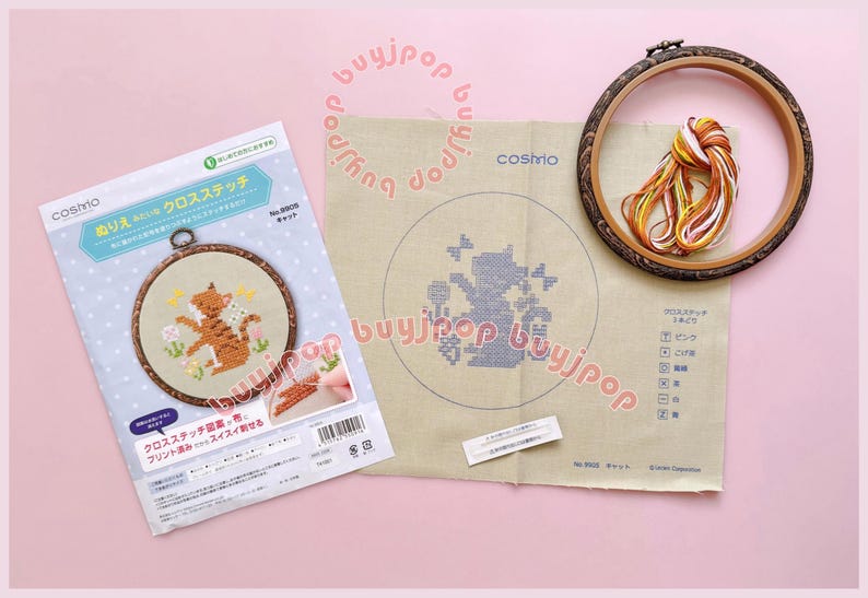 Lecien Cosmo Japanese Embroidery Cross Stitch Pattern Kit - Playful Cat ...