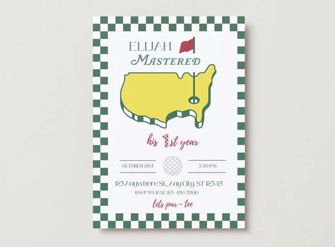 Mastered 1st Year Invitation. 1st Birthday. Golf Theme Birthday - Canva ...