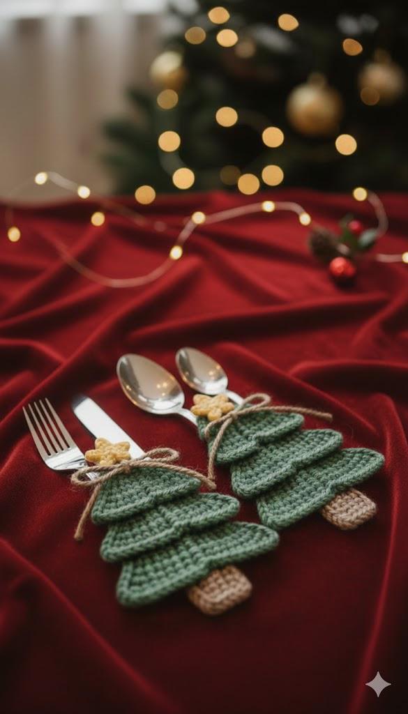 Christmas Tree Cutlery Holder – Handmade Crochet Holiday Table ...