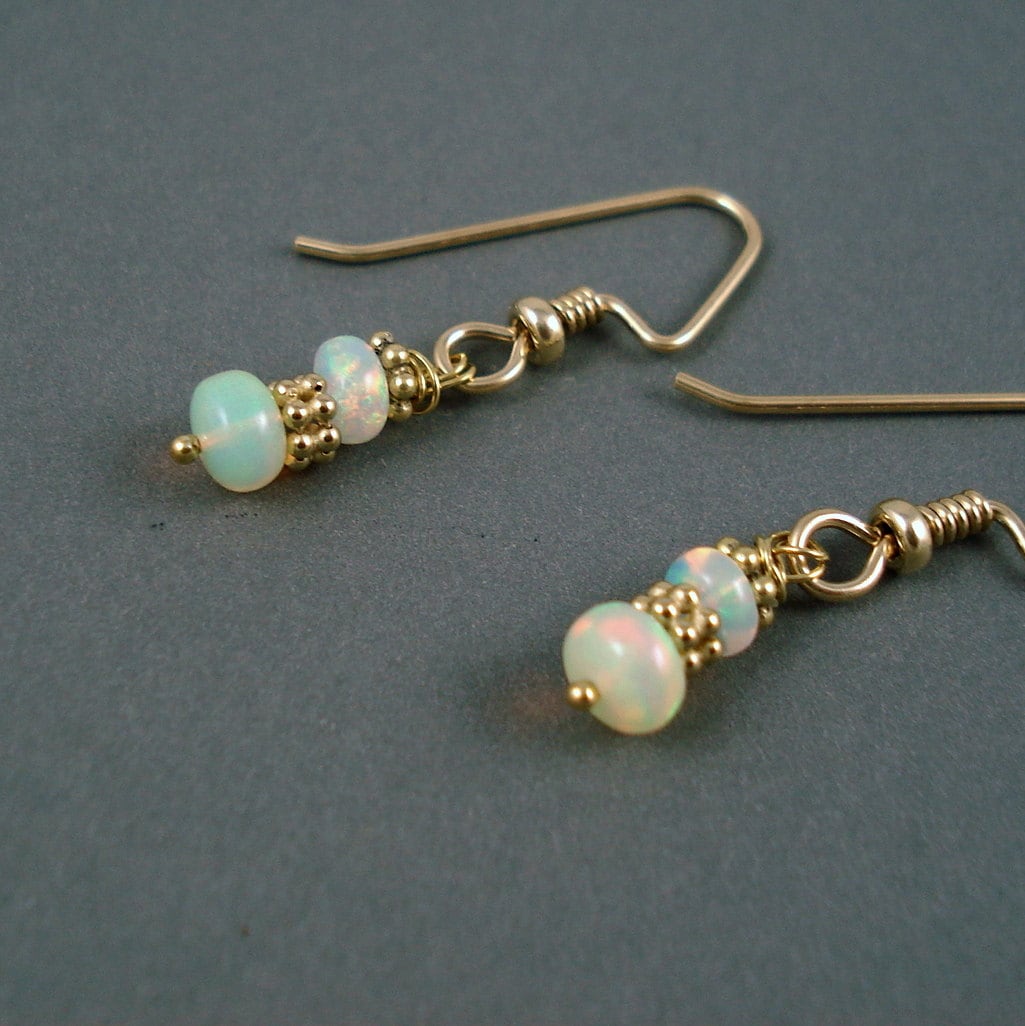 Opal Earrings, Ethiopian Fire Opals and Gold Beads and Wires, Extreme ...