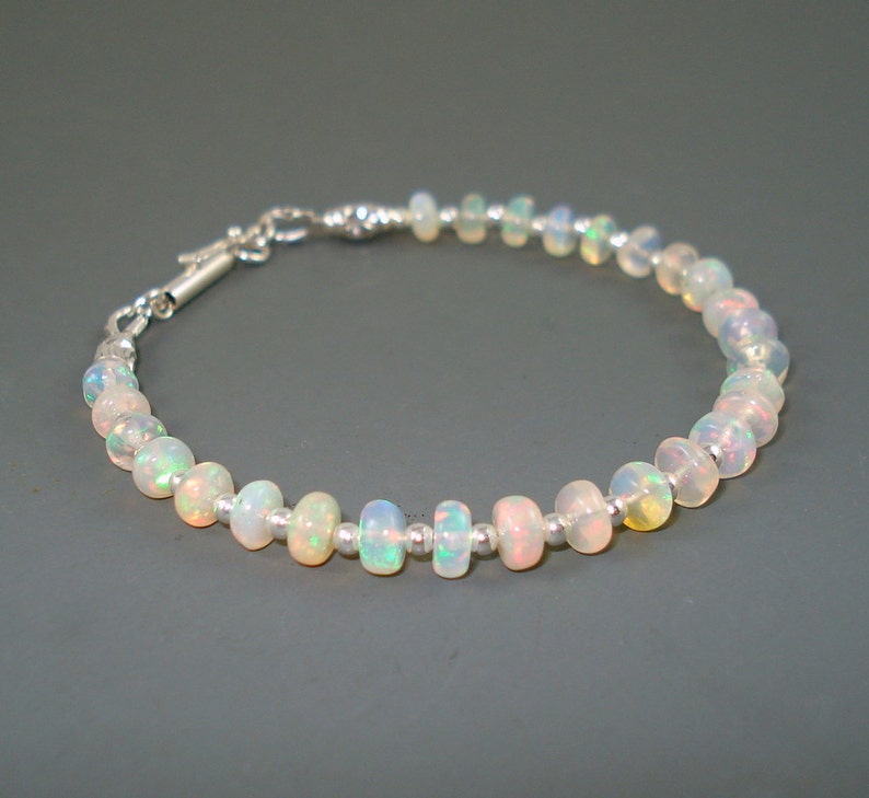 Opal Bracelet, Small Fiery Ethiopian Fire Opals and Sterling Silver Bracelet, Tennis Bracelet ...