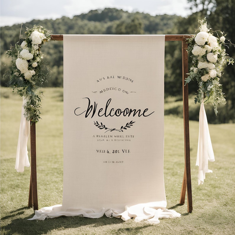 Wedding Welcome Banner Custom Linen Canvas Flag With Minimalist Design ...