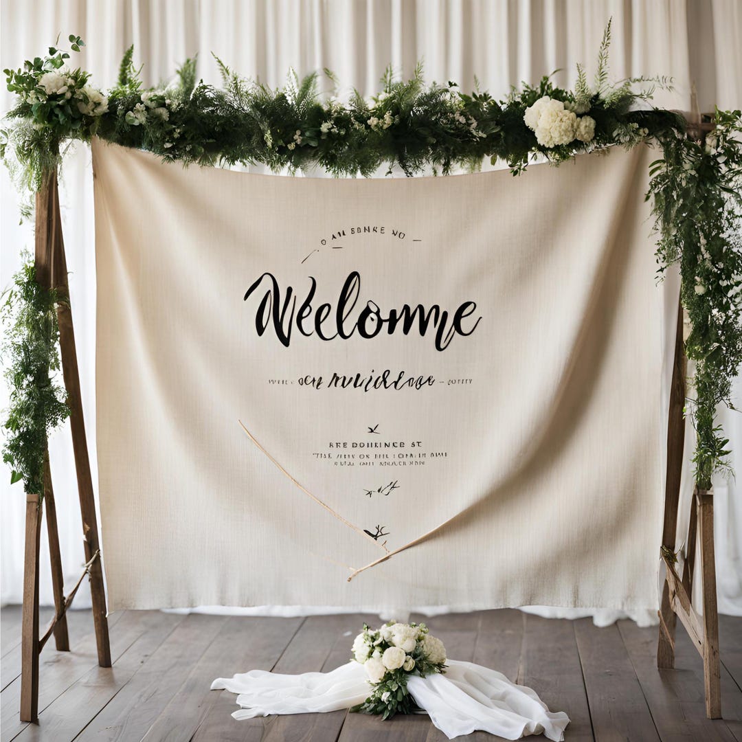 Wedding Welcome Banner – Custom Linen Canvas Flag With Minimalist ...