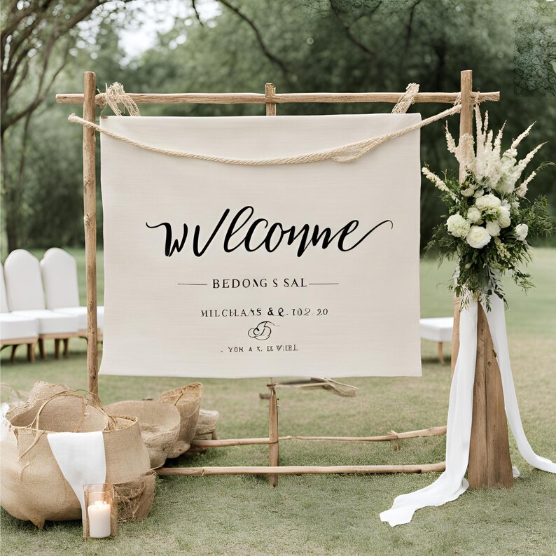 Wedding Welcome Banner Custom Linen Canvas Flag With Minimalist Design ...